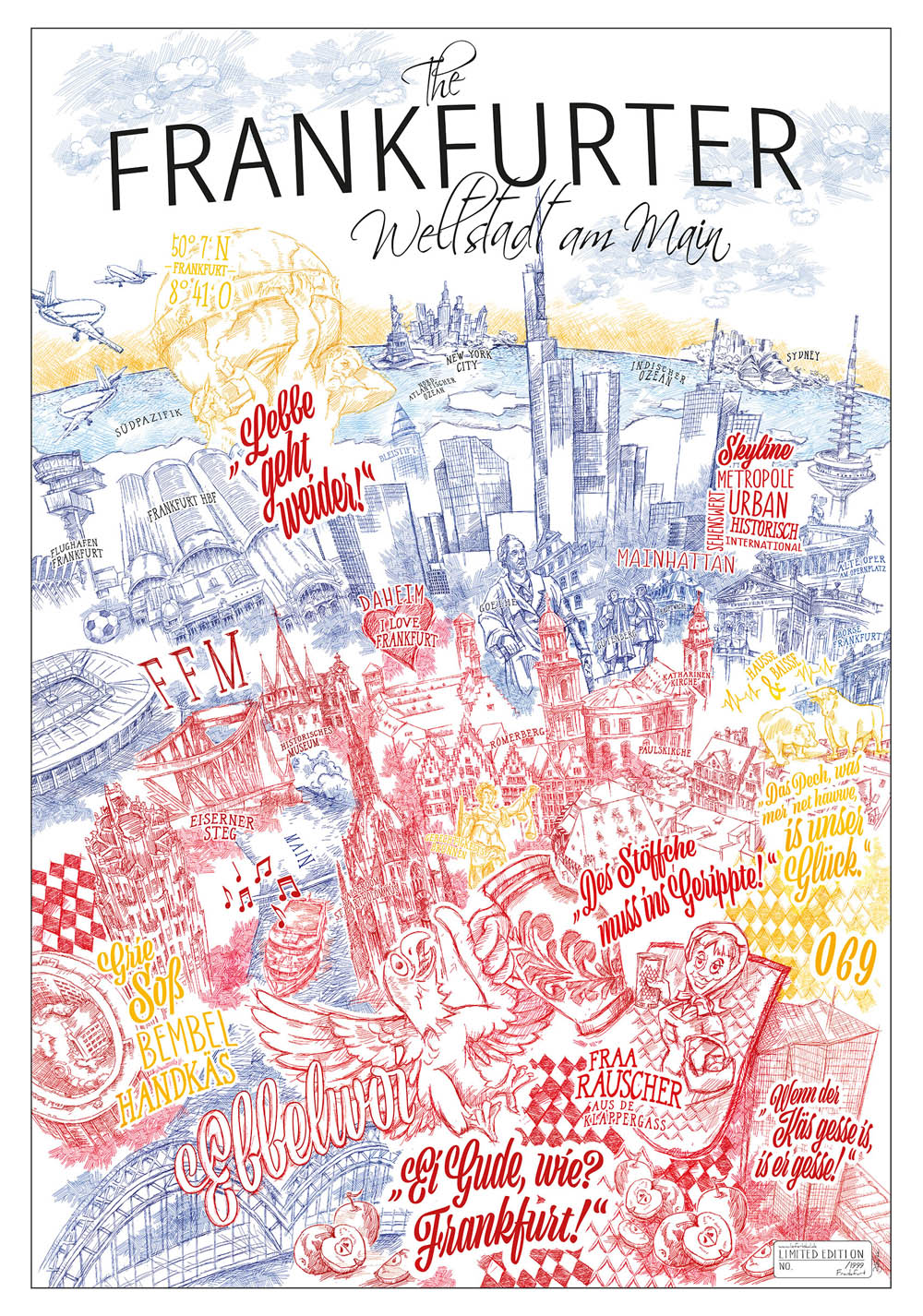 Frankfurt Poster - The Frankfurter - limitierter Kunstdruck gezeichnet von Jörg Tacke