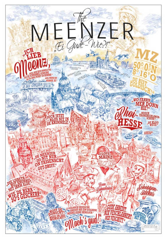 Mainz Poster - The Meenzer - limitierter Kunstdruck gezeichnet von Jörg ...