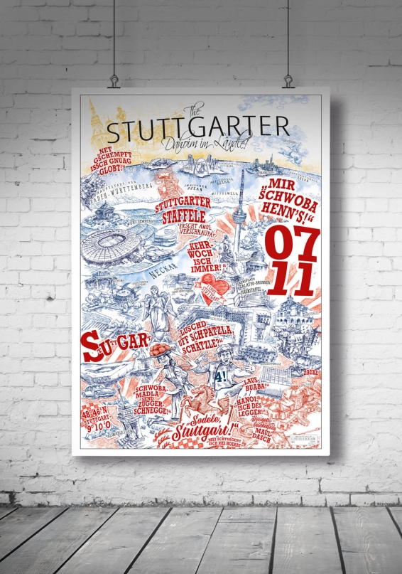 Stuttgart Poster - The Stuttgarter - limitierter Kunstdruck gezeichnet ...